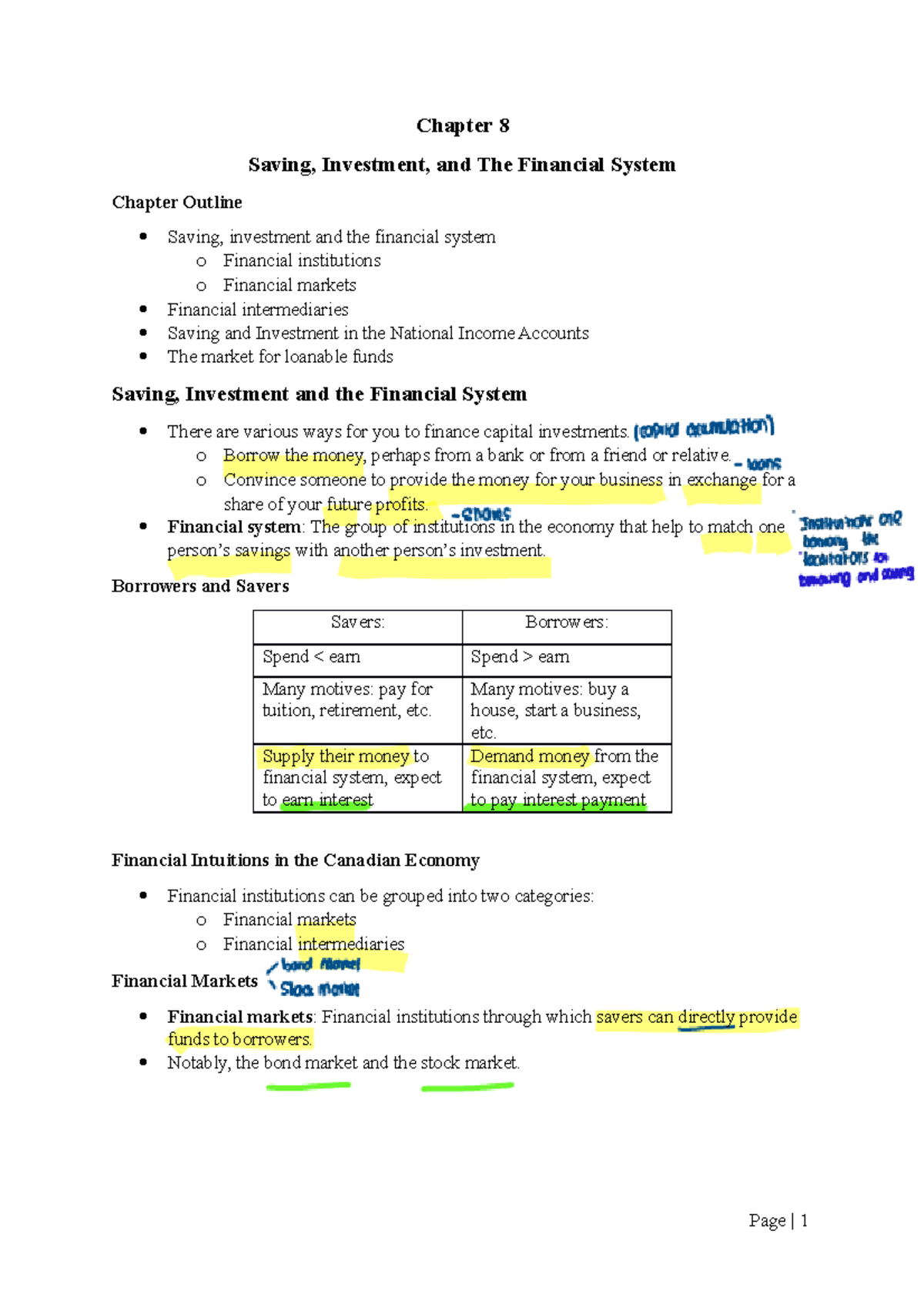 Chapter 8: Saving, Investment, and The Financial System - o Borrow the ...