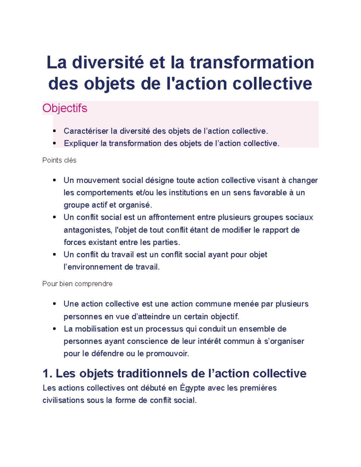 La diversité et la transformation des objets de l'action collective ...