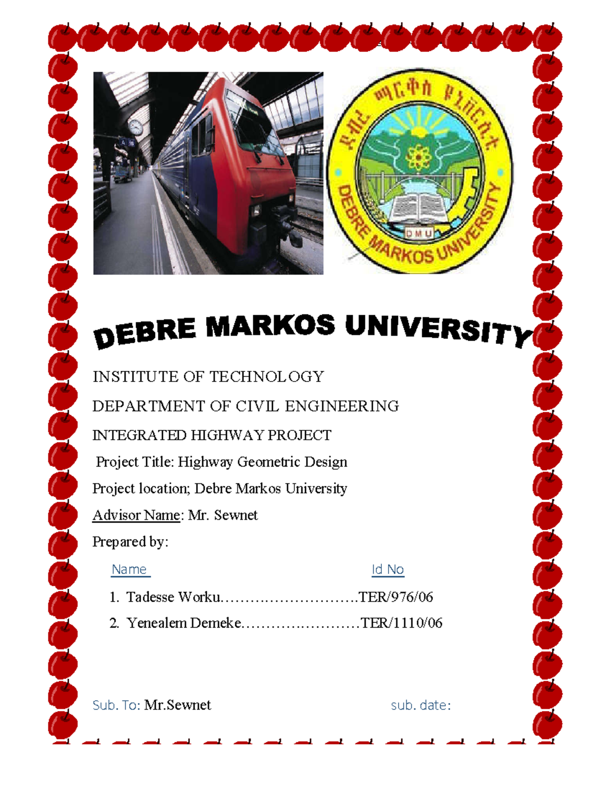 highway project - INSTITUTE OF TECHNOLOGY DEPARTMENT OF CIVIL ...