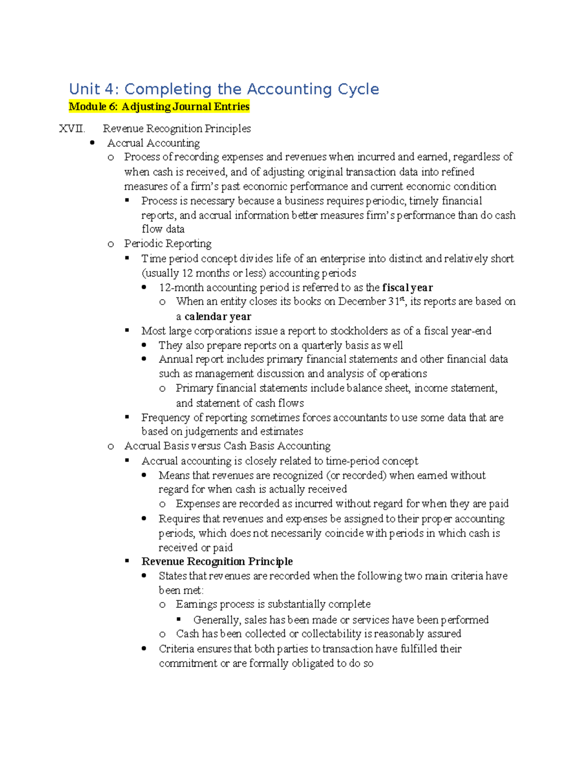 Unit 4 Module 6 Notes - Unit 4: Completing the Accounting Cycle Module ...