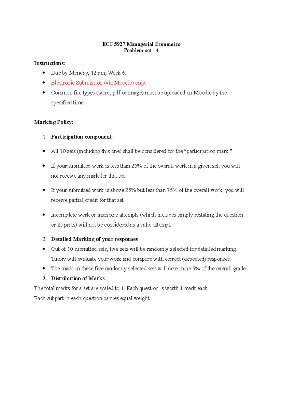 Problem set 4 - ECF 5927 Managerial Economics Problem set - 4 ...