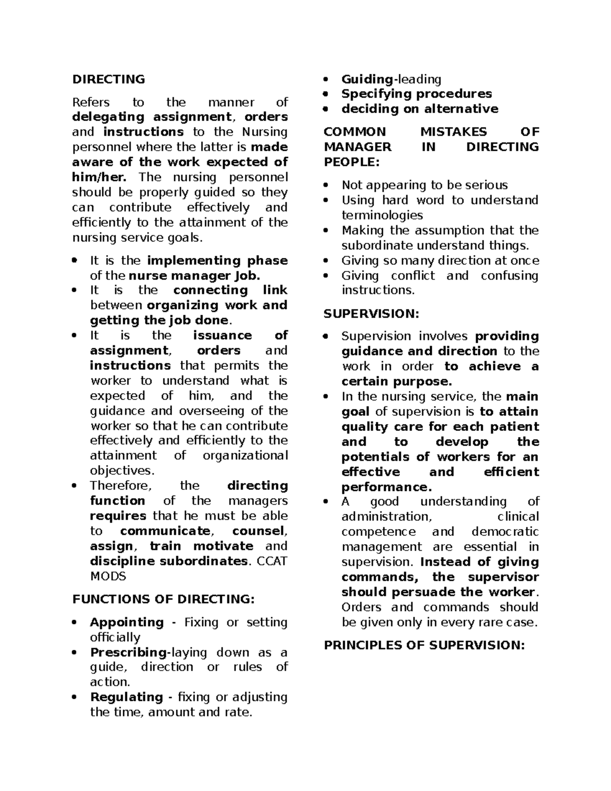 Leadership AND Management - Directing - DIRECTING Refers to the manner ...