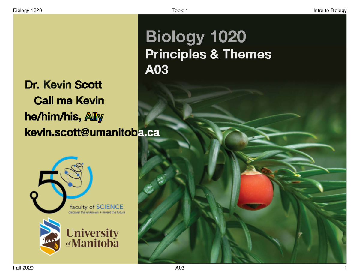 1-Intro to Biology - Notes - © Scott 2020 Biology 1020 Principles ...