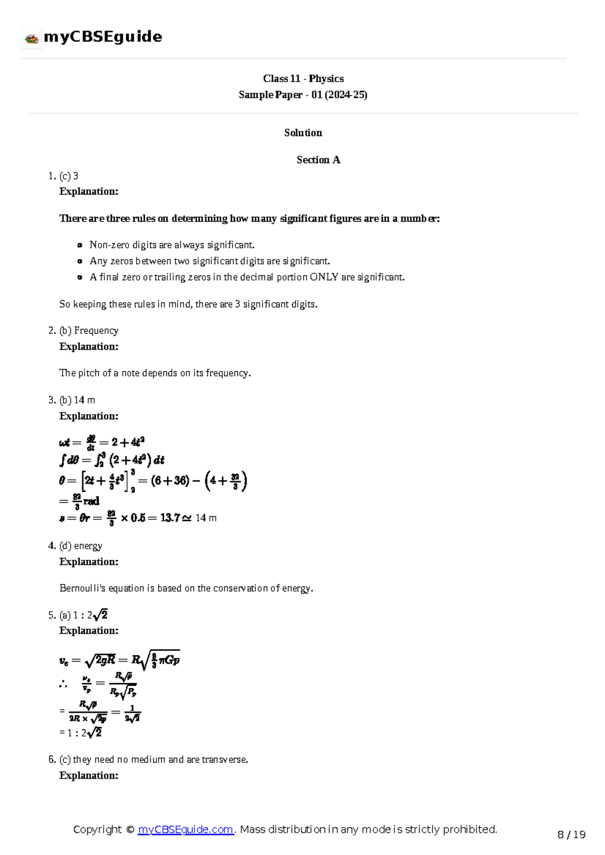 Solution of sample paper - Class 11 - Physics Sample Paper - 01 (2024 ...