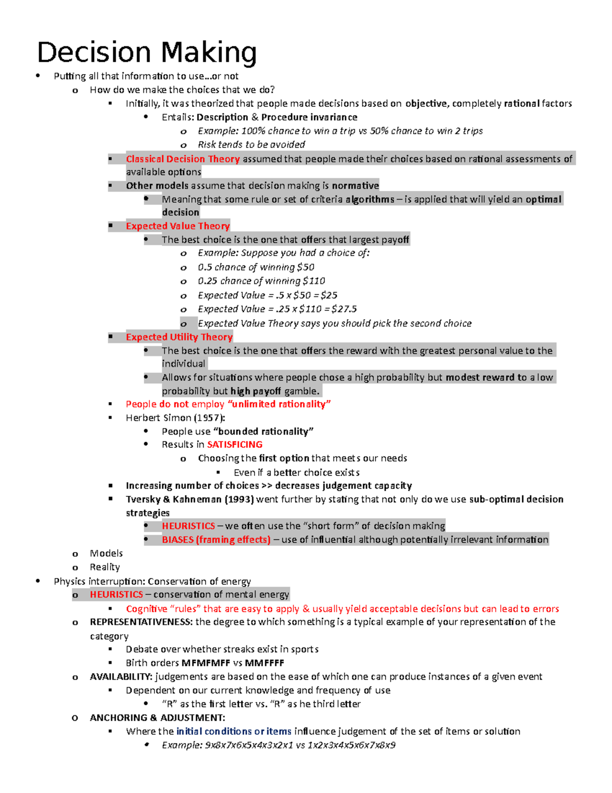 Decision Making - Lecture notes 5-6 - Decision Making Putting all that ...