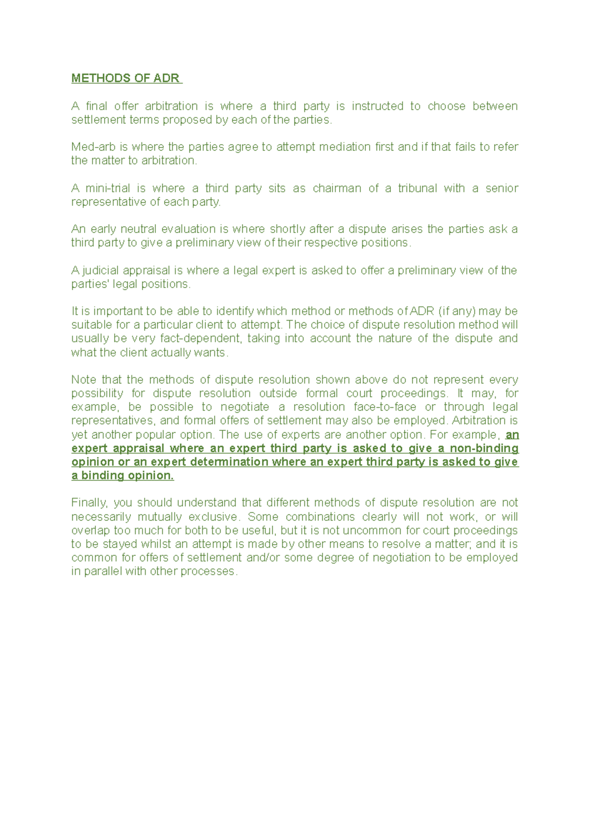 Methods OF ADR - METHODS OF ADR A final offer arbitration is where a ...