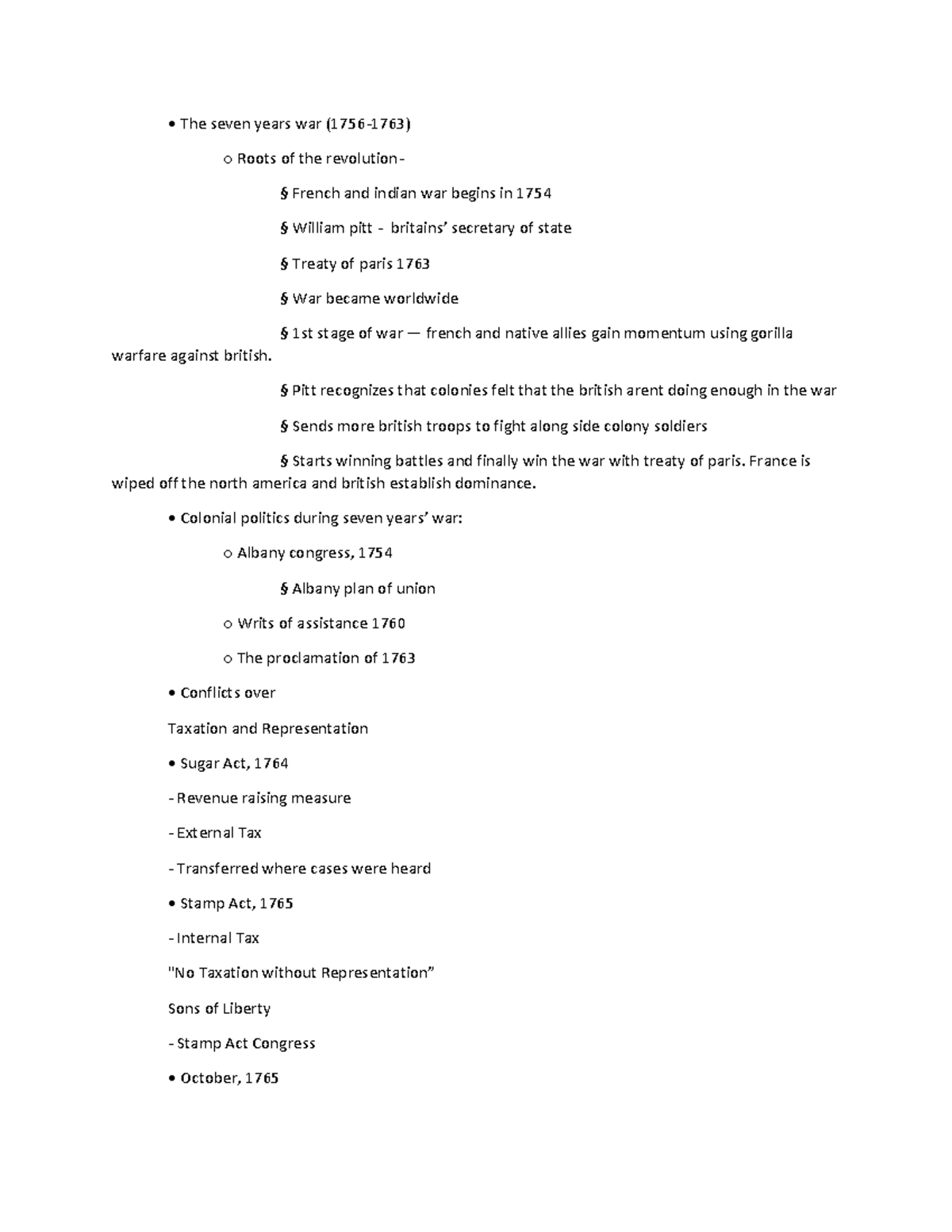 Notes - 7 years War - The seven years war (1756-1763) Roots of the ...