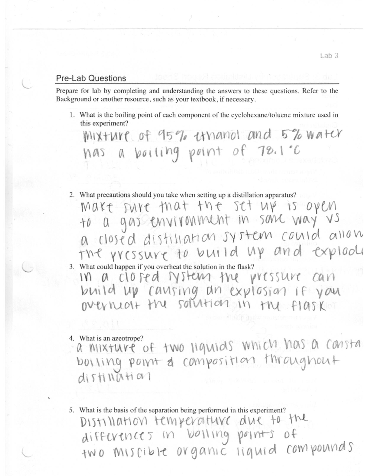 Lab3 - Lab 3 Separation by distillation - CHEM 2423 - Studocu