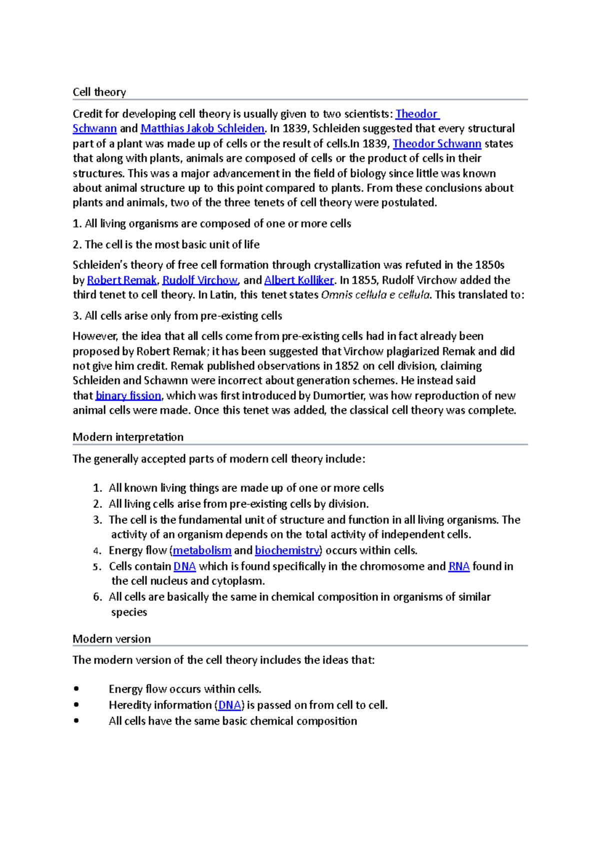 Cell theory - essay notes - Cell theory Credit for developing cell ...