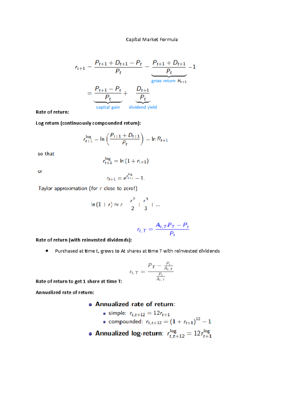 Capital Market Formula - Capital Market Formula Rate of return: Log ...
