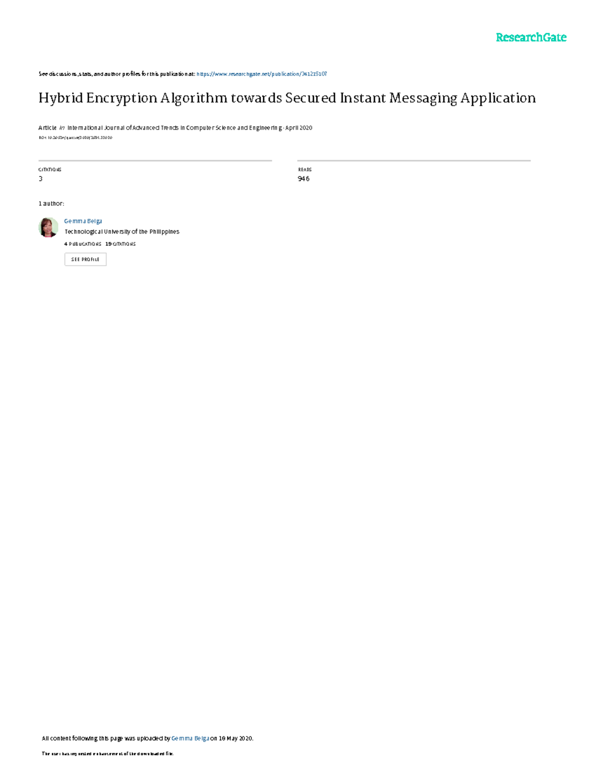 Hybrid Encryption Algorithm Towards Secured Instan 1 See Discussions