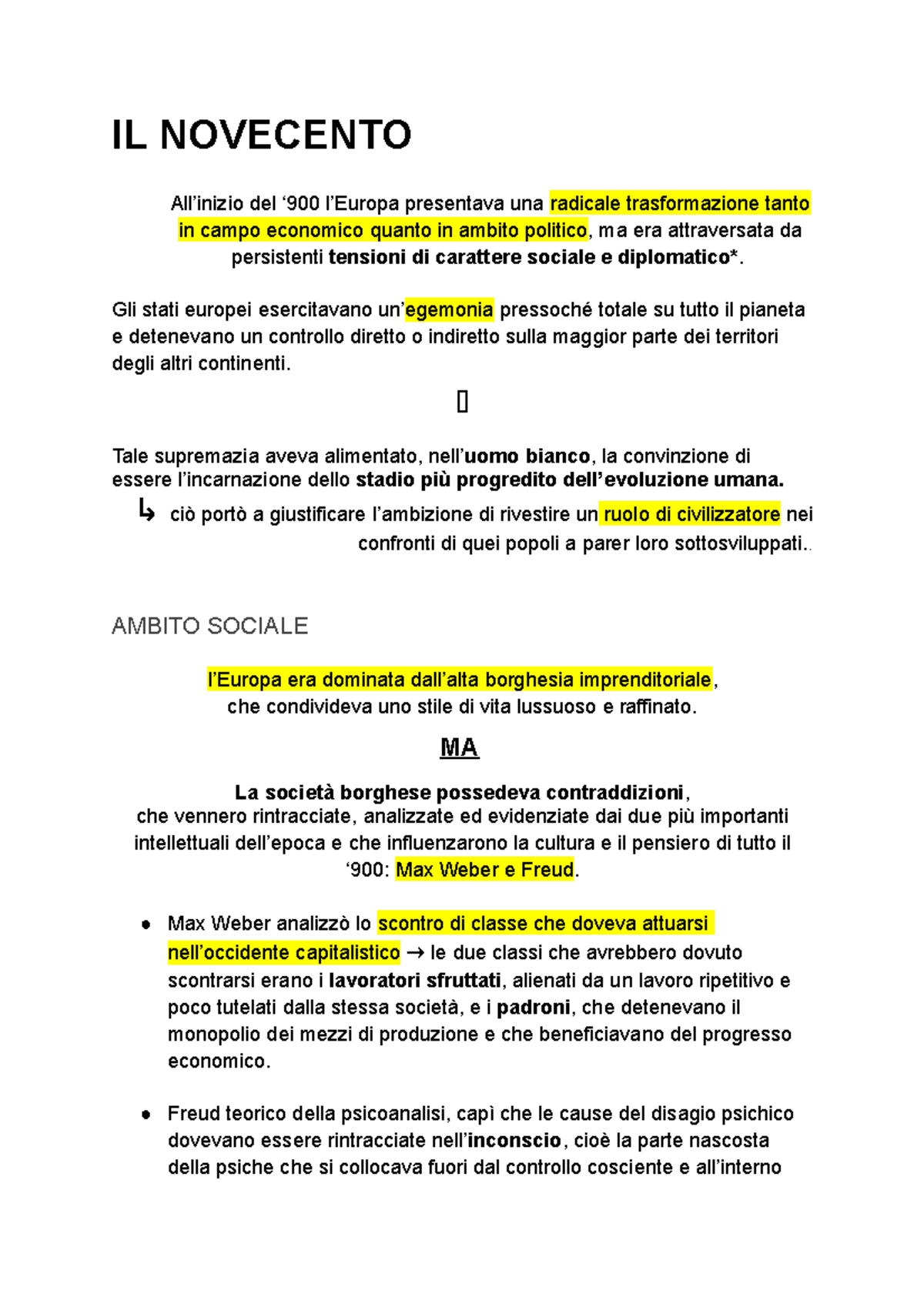 Il Novecento (Riassunto) - IL NOVECENTO All’inizio del ‘900 l’Europa ...