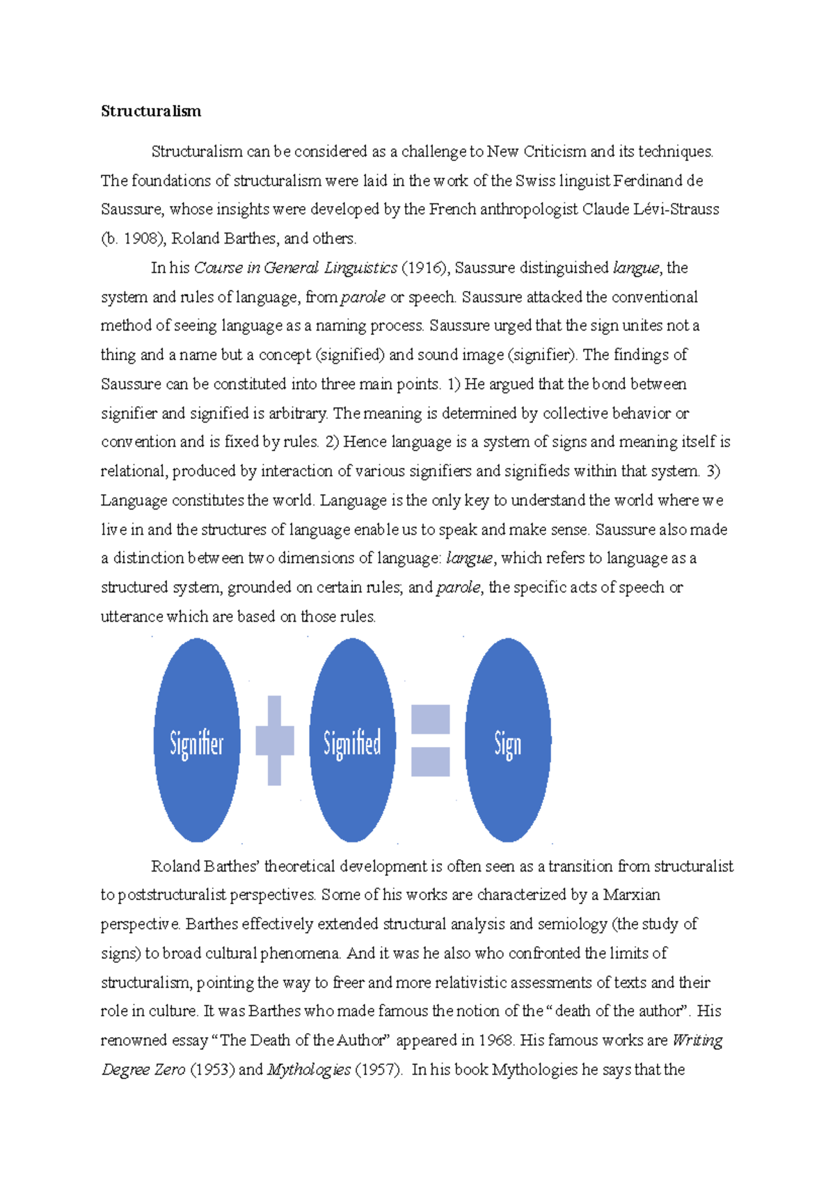 Structuralism Notes Structuralism Structuralism Can Be Considered As