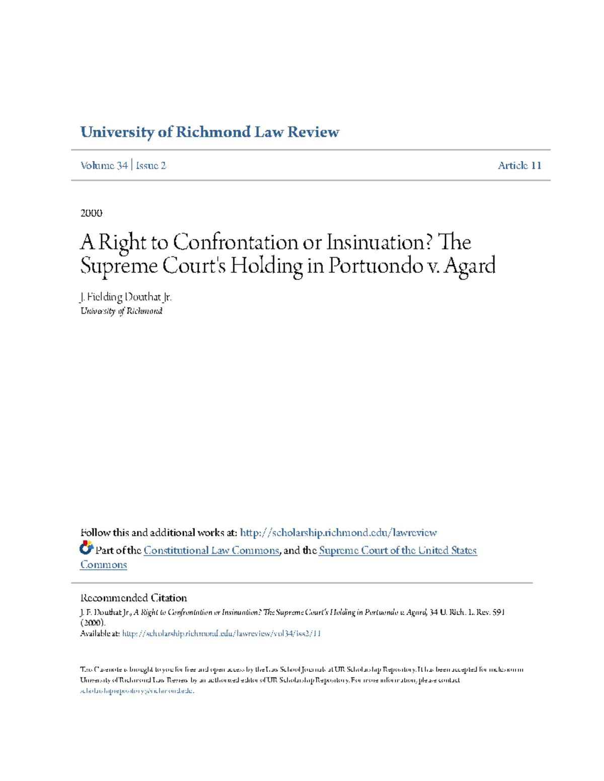 A Right to Confrontation or Insinuation The Supreme Courts Hold ...