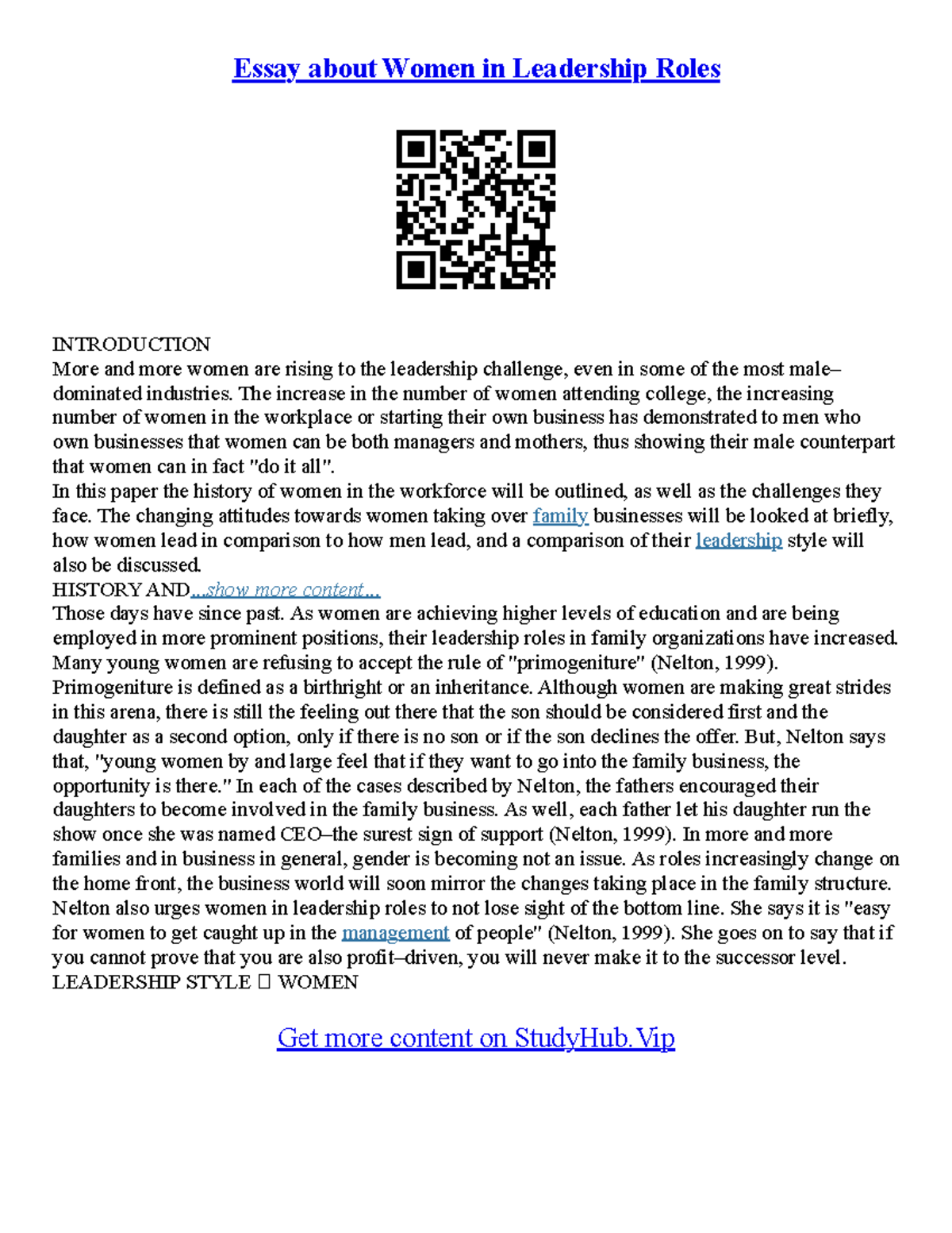 Essay Women Essay Women - Essay about Women in Leadership Roles ...