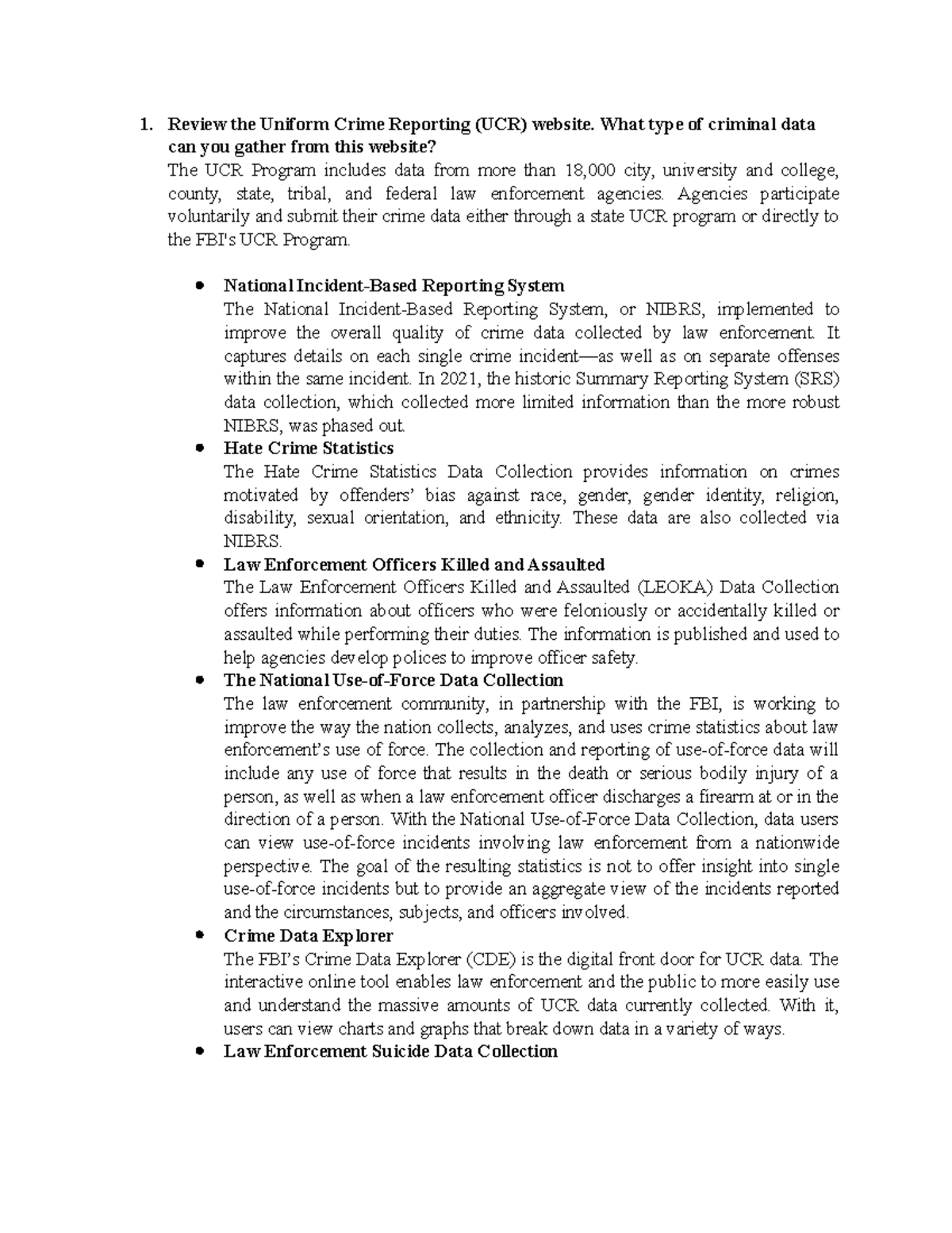 Module 2 Assignment - Review the Uniform Crime Reporting (UCR) website ...