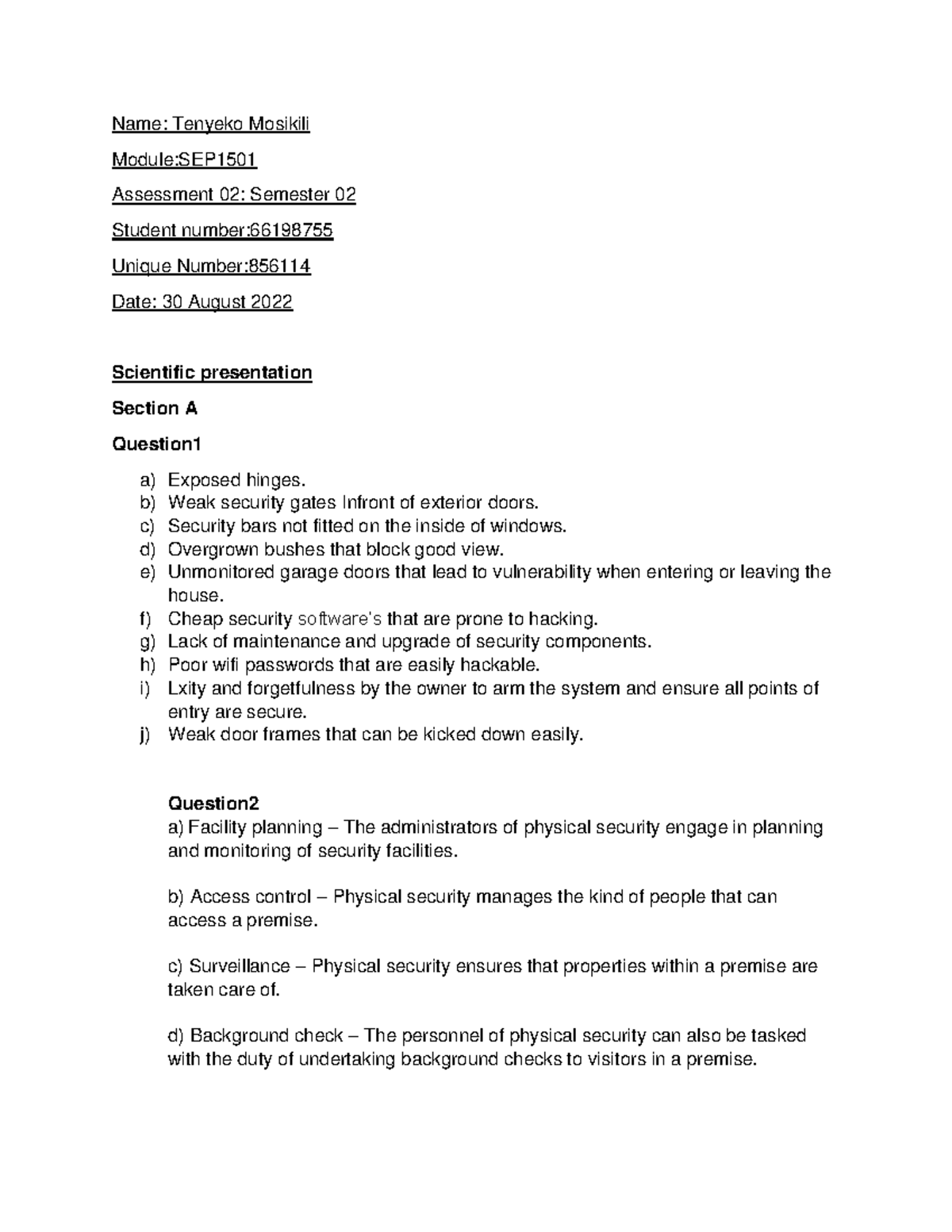 Introduction to Correctional Science - Name: Tenyeko Mosikili Module ...