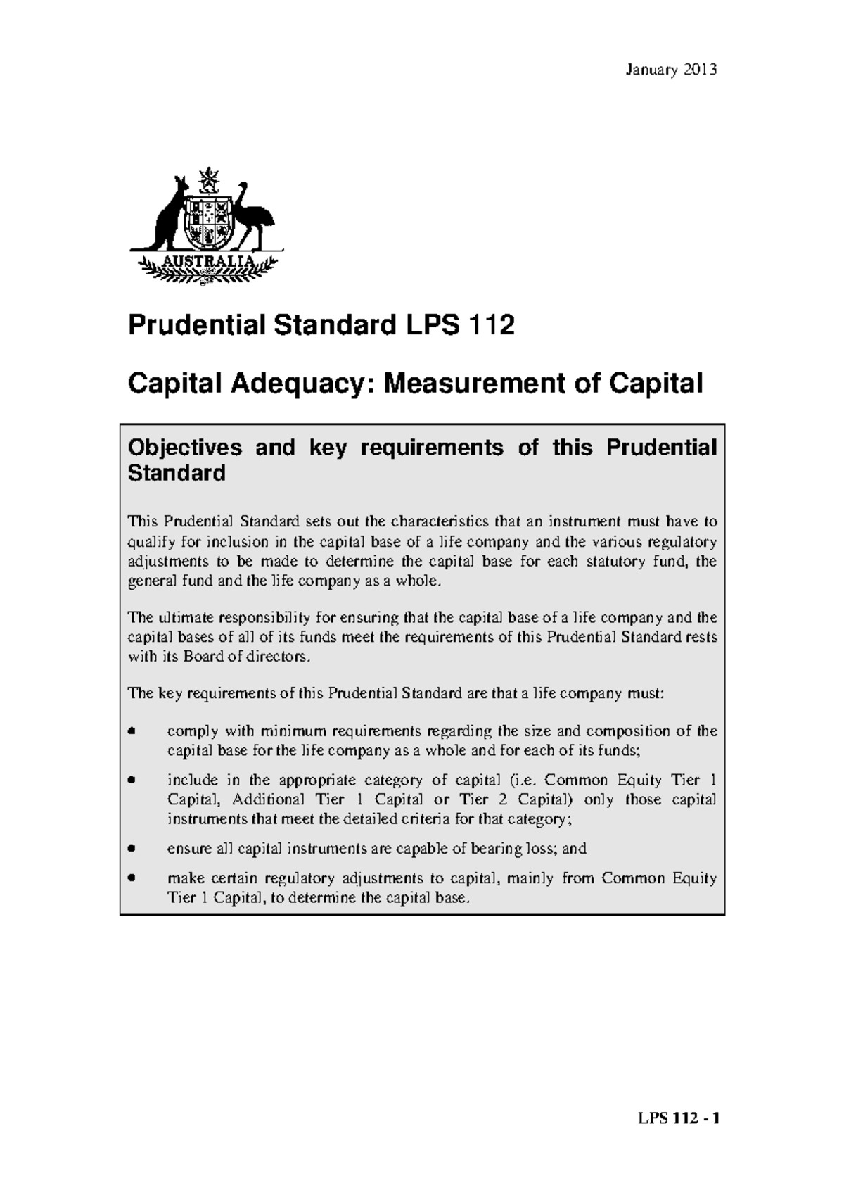 Econs a4 document - Prudential Standard LPS 112 Capital Adequacy ...