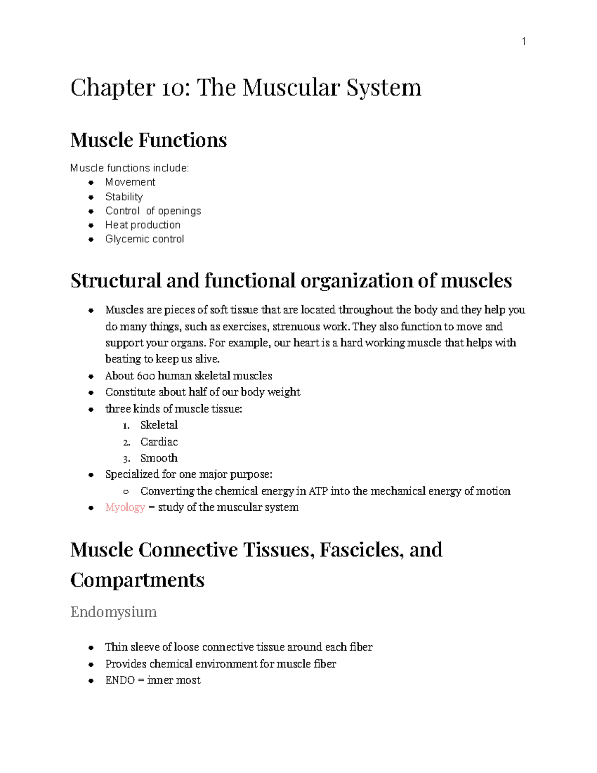 BIO252 exam 1 - Chapter 10: The Muscular System Muscle Functions Muscle ...