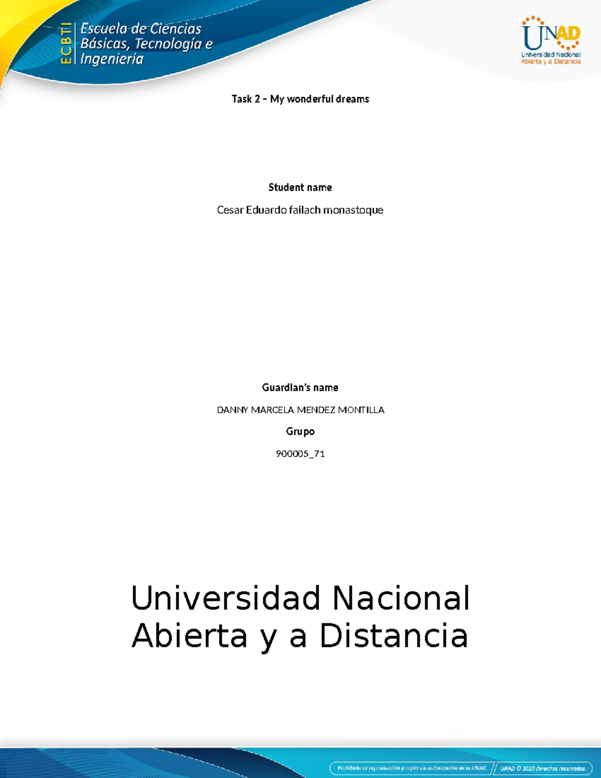 Task 2 – My wonderful dreams 900005 71 Cesar Failach - Task 2 – My ...