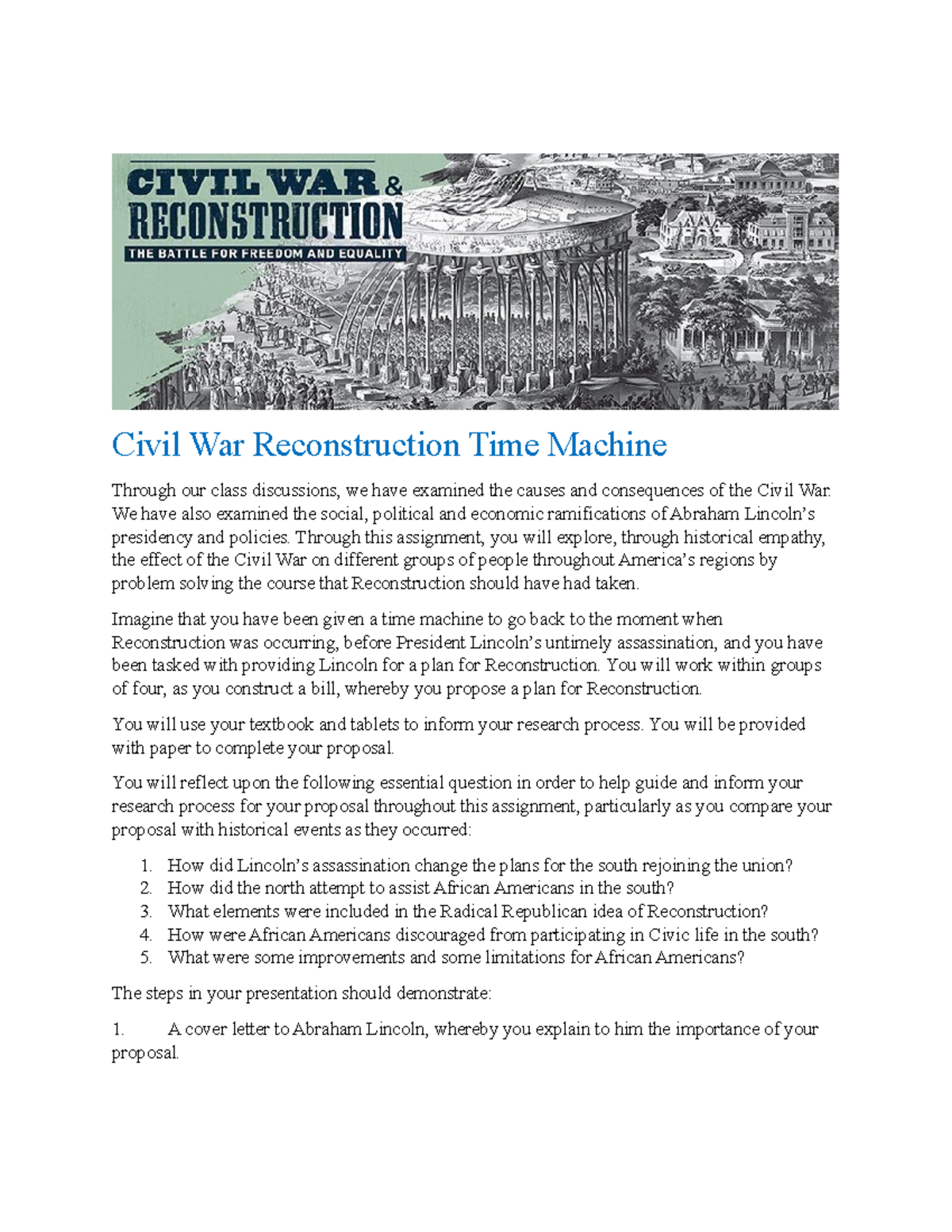 Civil War Policy Proposal task prompt 2019 updated - Civil War ...