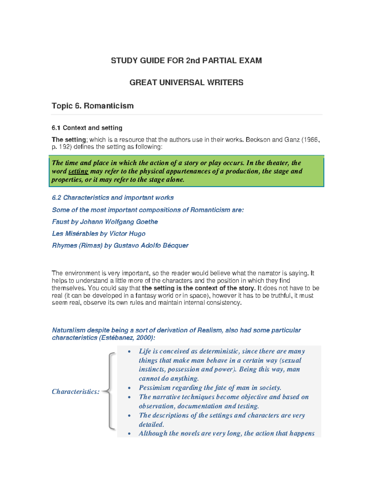 Study Guide FOR 2nd PART - STUDY GUIDE FOR 2nd PARTIAL EXAM GREAT UNIVERSAL WRITERS Topic 6 ...