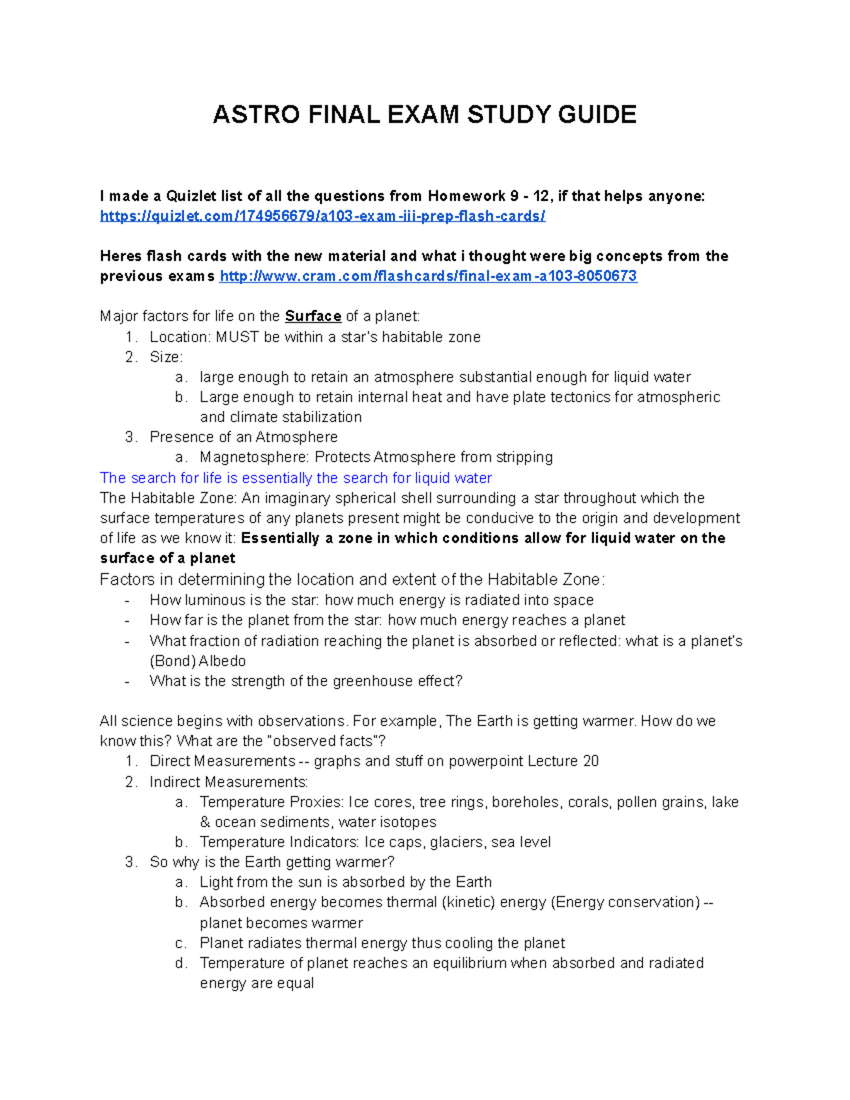 Astro Final Exam Guide - Search For Life In The Universe - ASTRO FINAL ...