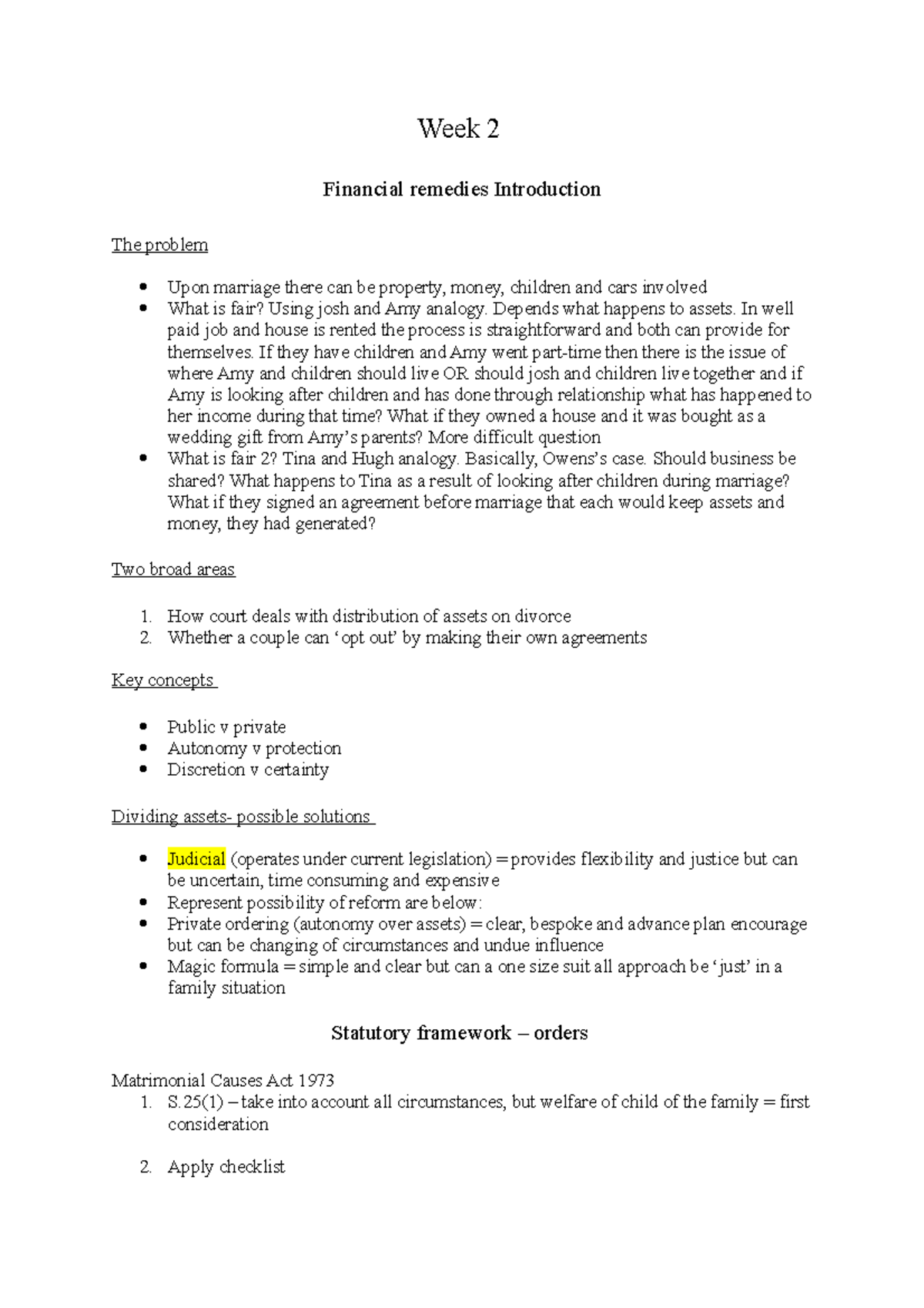 Week 2 Lecutre Notes Week 2 Financial Remedies Introduction The