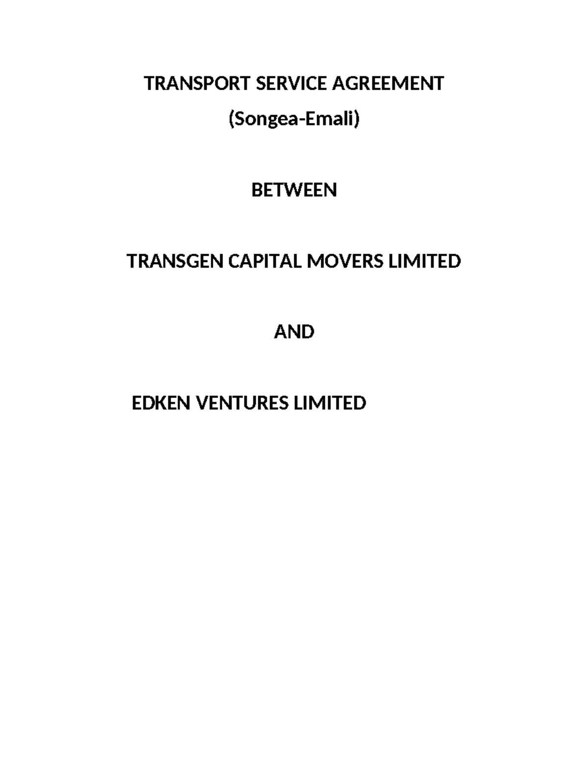 Transport Service Agreement FOR COAL - TRANSPORT SERVICE AGREEMENT ...