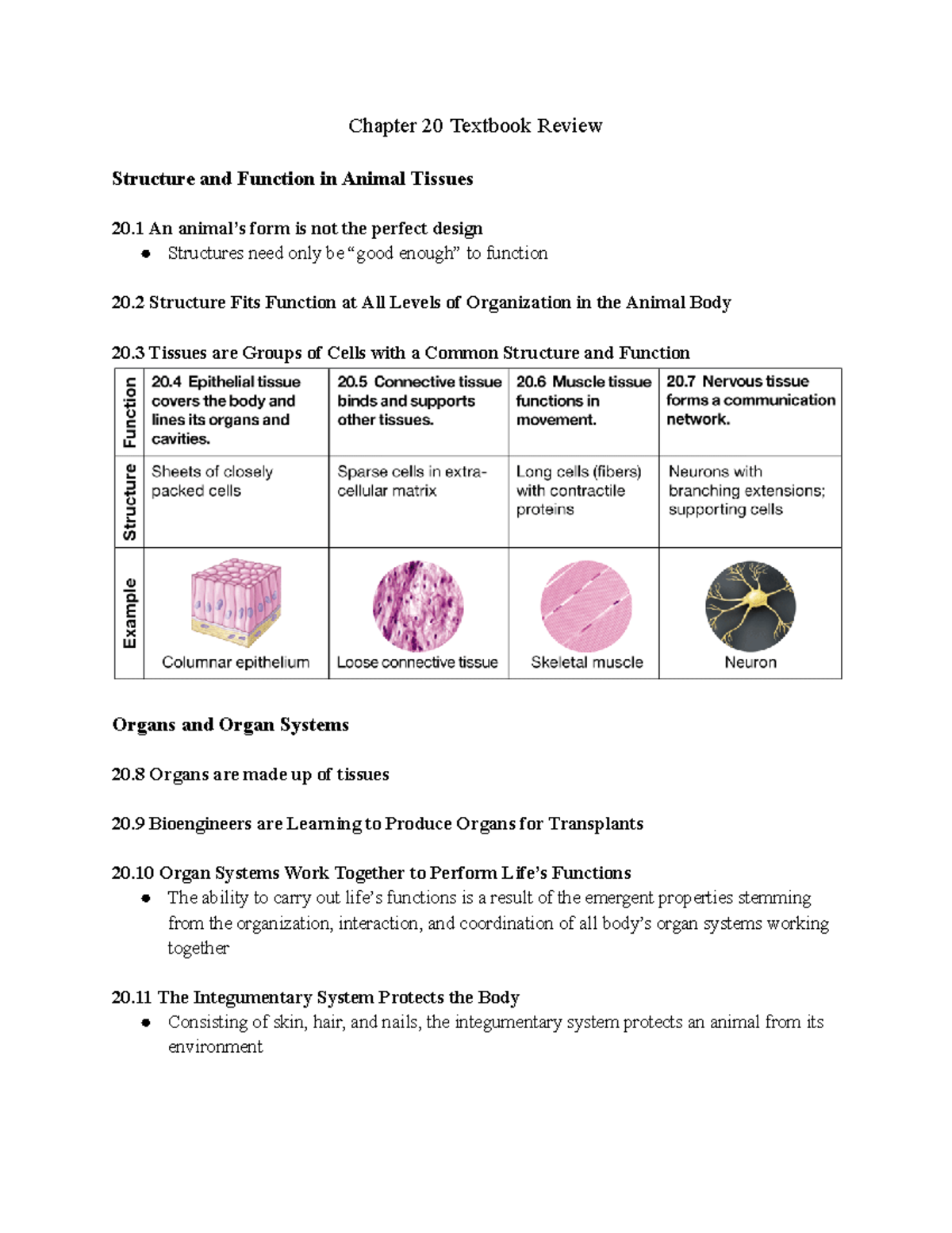 Chapter 20 Textbook Review - Chapter 20 Textbook Review Structure and ...