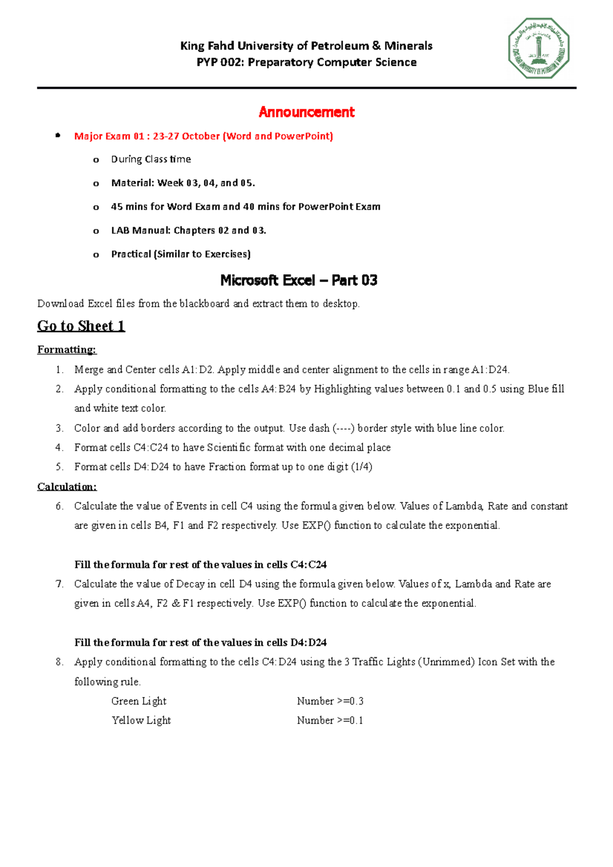 Excel 03-Exercise Instructions - King Fahd University of Petroleum ...