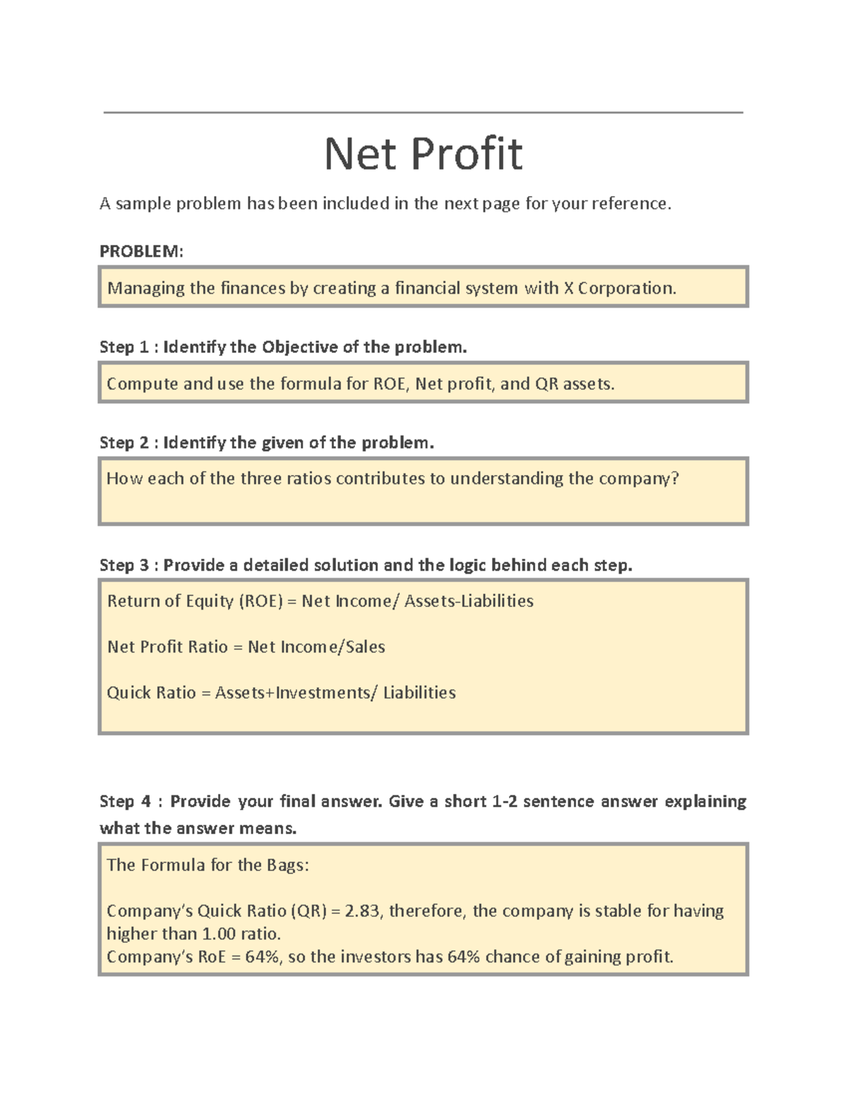 Introduction about Net Profit - Net Profit A sample problem has been ...