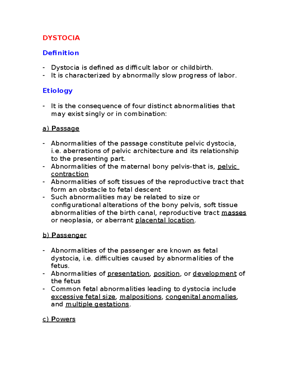 Dystocia - This notes will help the learner understand the topic ...