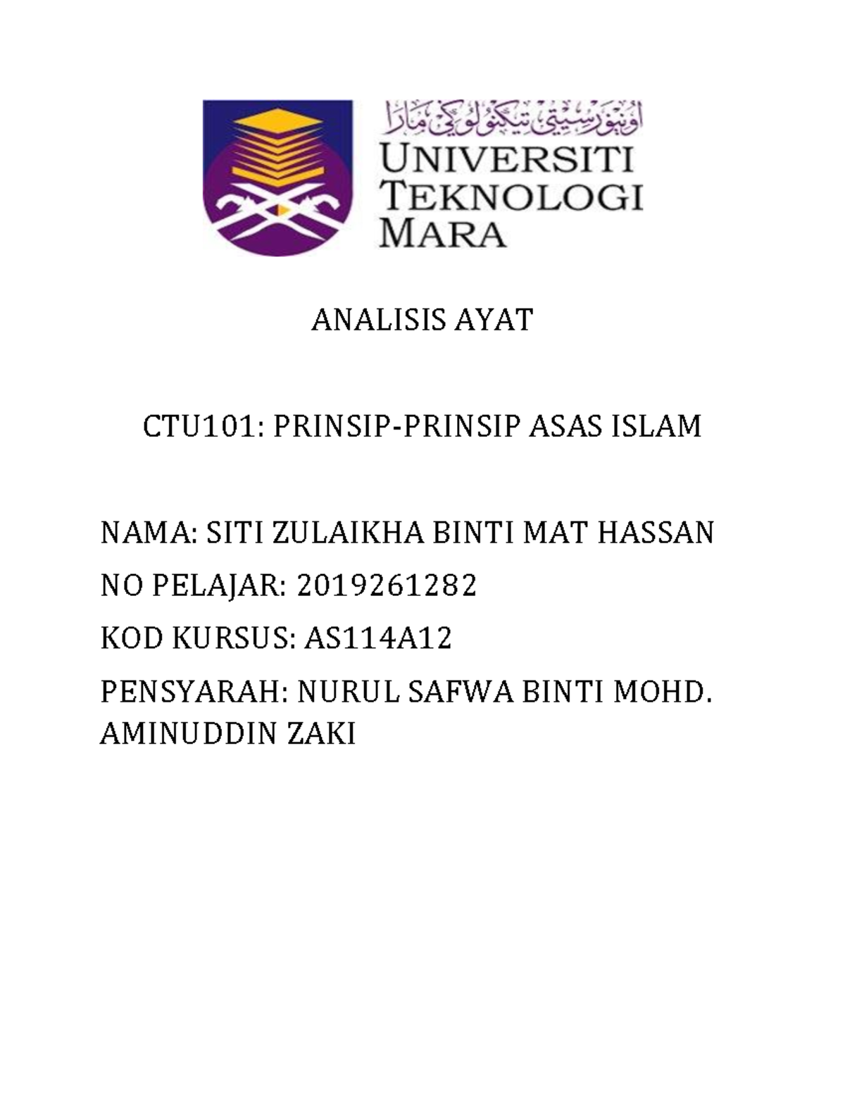 CTU 101 - Analisis Ayat - ANALISIS AYAT CTU101: PRINSIP-PRINSIP ASAS ...