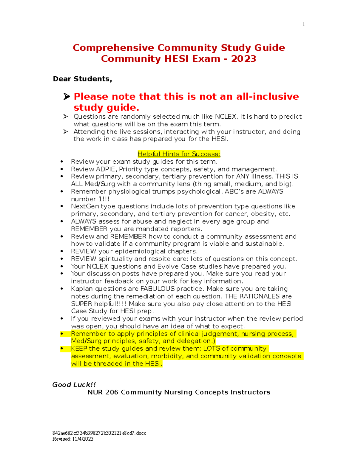 HESI Study Guide-23 - notes - Comprehensive Community Study Guide ...