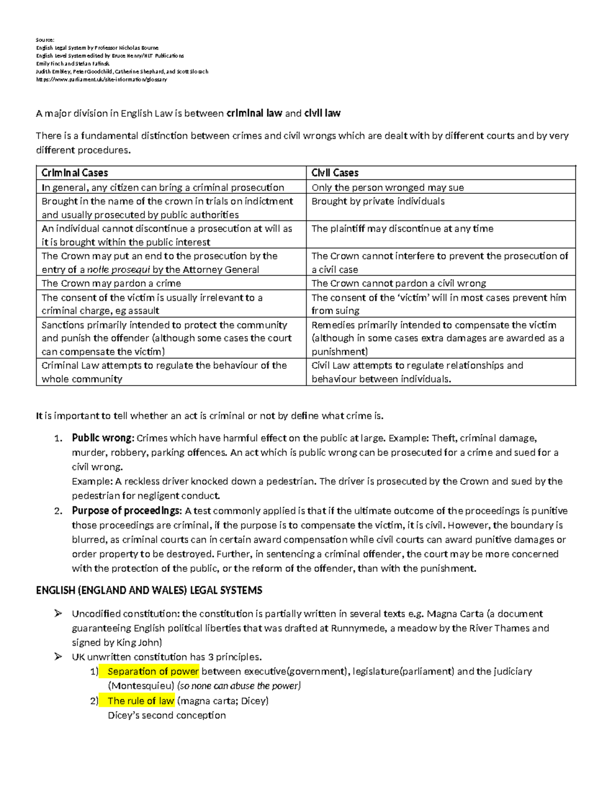 Intro-1 - Source: English Legal System by Professor Nicholas Bourne ...