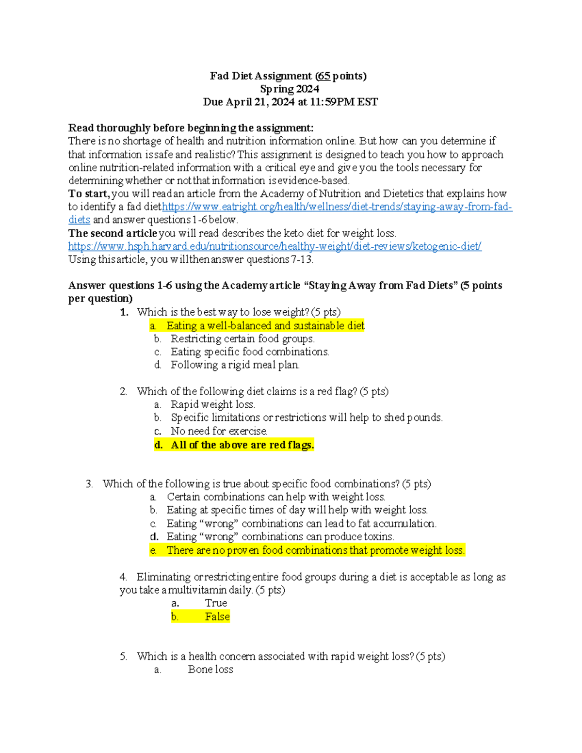 Fad Diet Assignment - But how can you determine if that information is ...