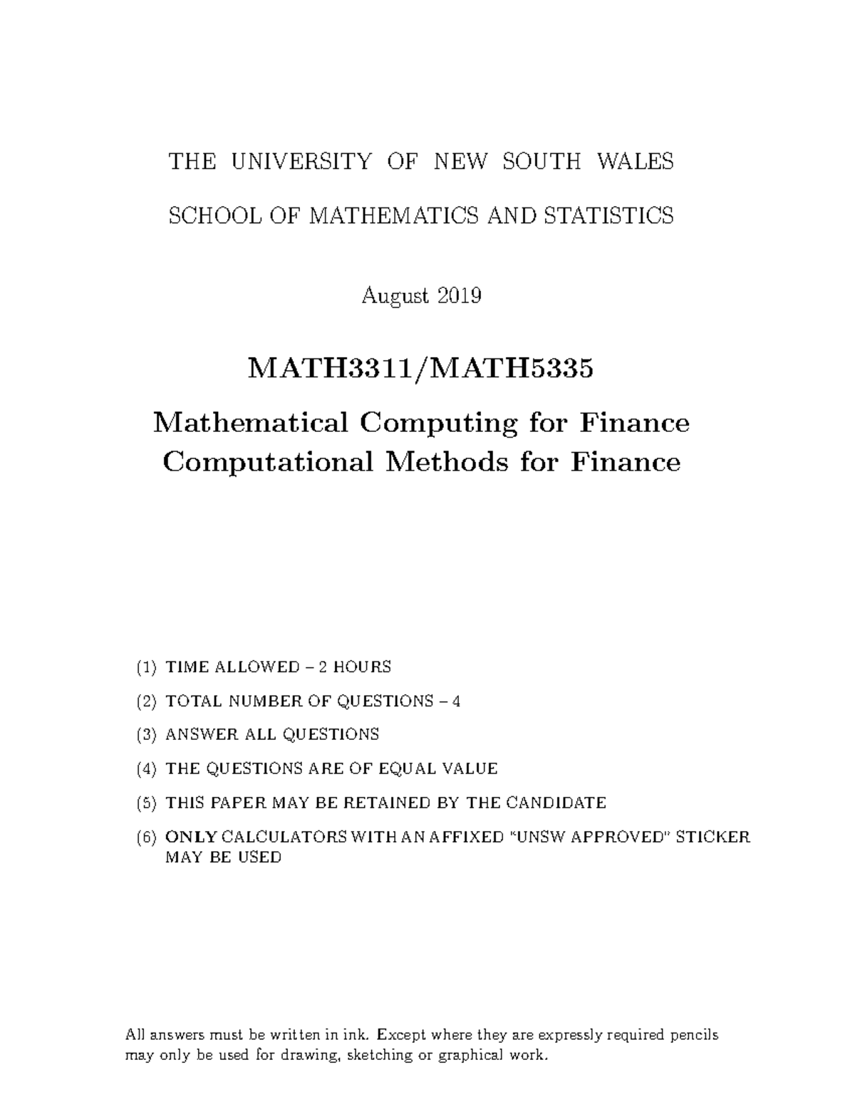 Ex19 - ex19 t2 - THE UNIVERSITY OF NEW SOUTH WALES SCHOOL OF ...
