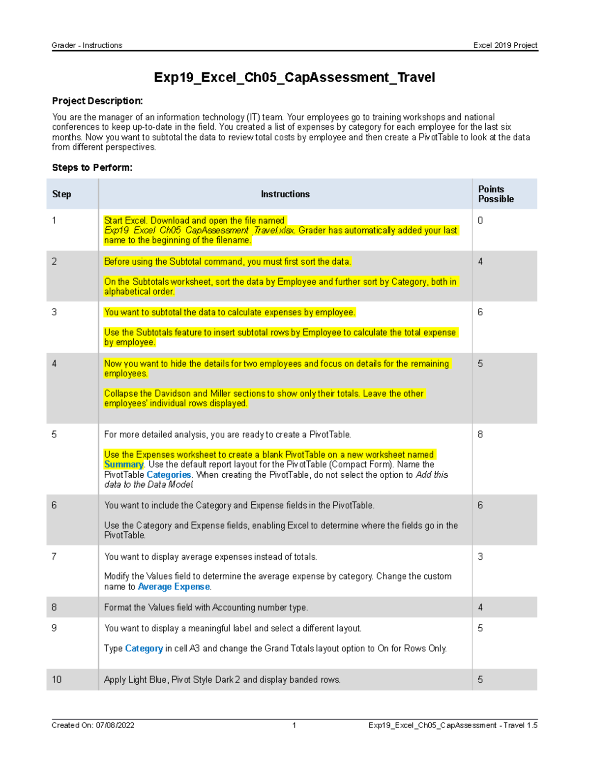 Exp19 Excel Ch05 Cap Assessment Travel Instructions - Grader ...