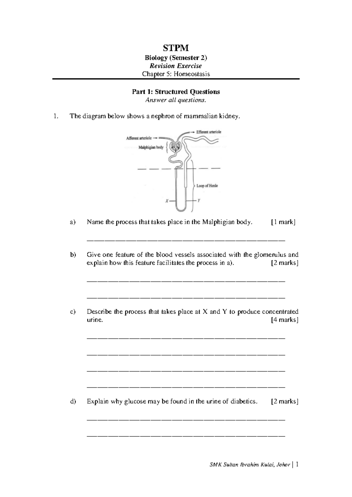 Homeostasis exercise - NIL - STPM Biology (Semester 2) Revision ...