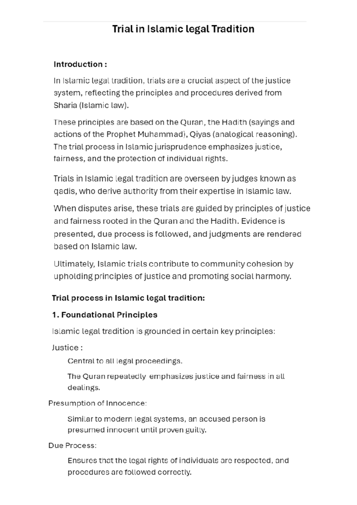 Trial in Islamic legal Tradition - LL.B - Studocu