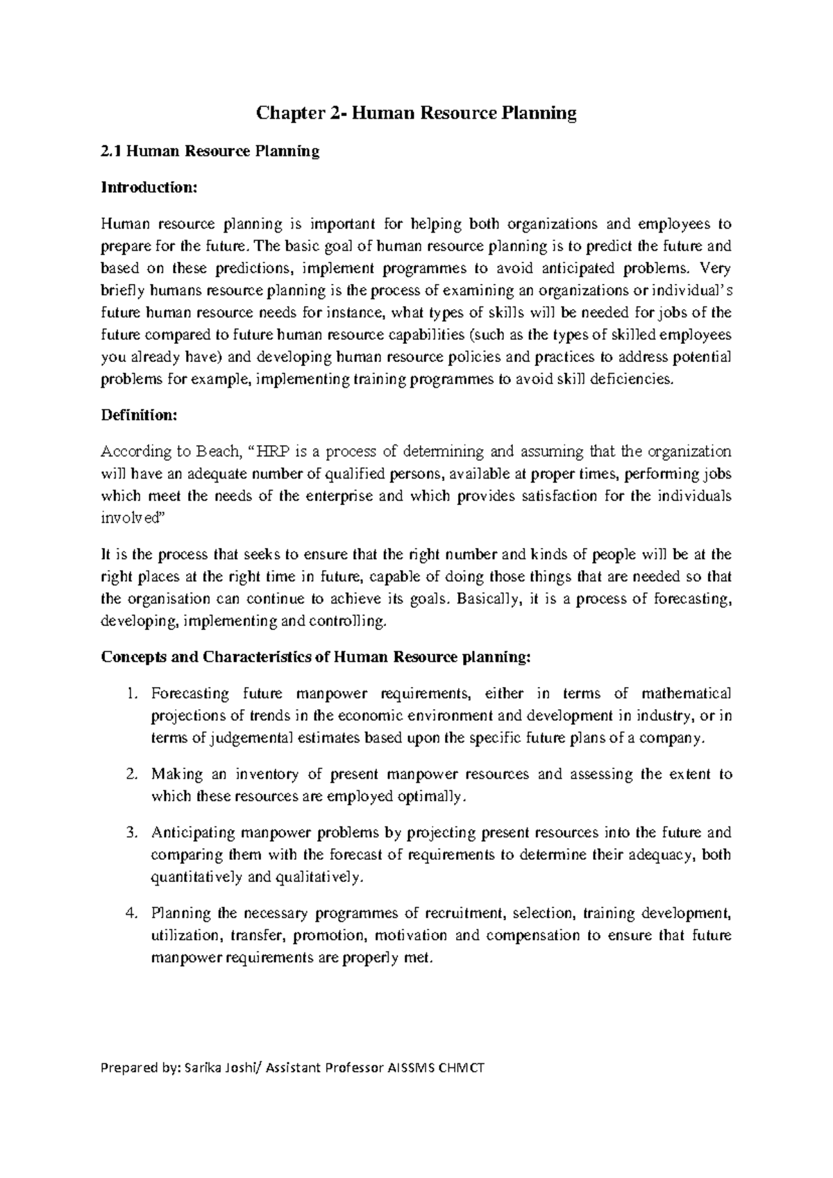 Bsc Hs Sem Vi Human Resource Management Hs405 Chapter 2 Human Resource