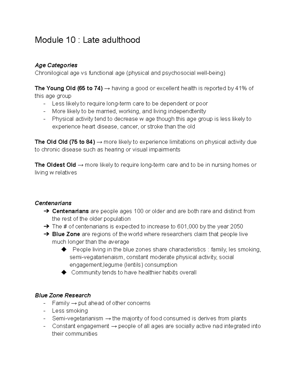 Module 10 Late adulthood - Module 10 : Late adulthood Age Categories ...