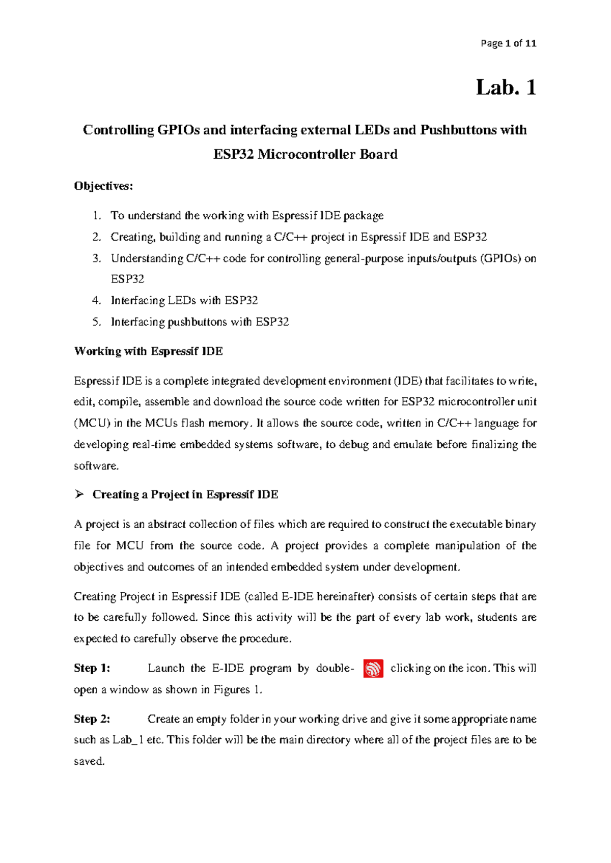 Lab 1 (Final) embedded - Lab. 1 Controlling GPIOs and interfacing external LEDs and Pushbuttons ...