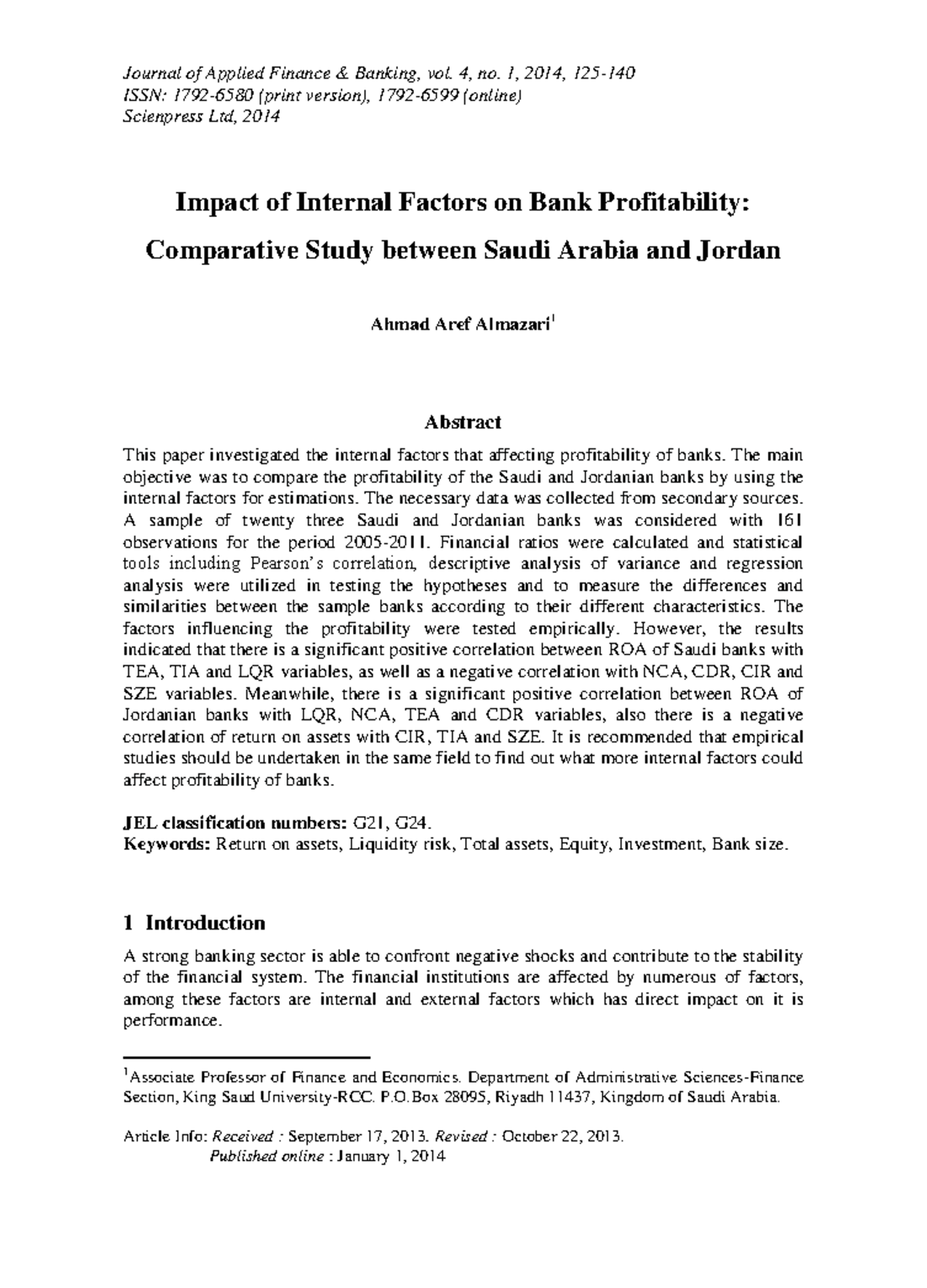 Vol 4 1 7 - Journal of Applied Finance & Banking, vol. 4, no. 1, 2014 ...