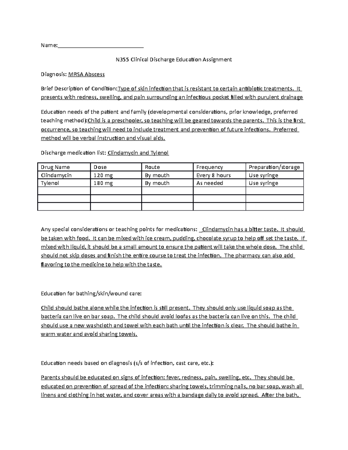 N355 Education Template Sample - Name: N355 Clinical Discharge ...