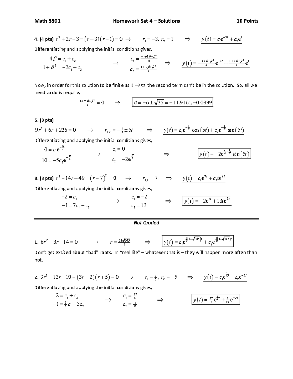 16spring Hwk 04 Soln Warning Tt Undefined Function 22 Math 3301 Homework Set 4 Solutions