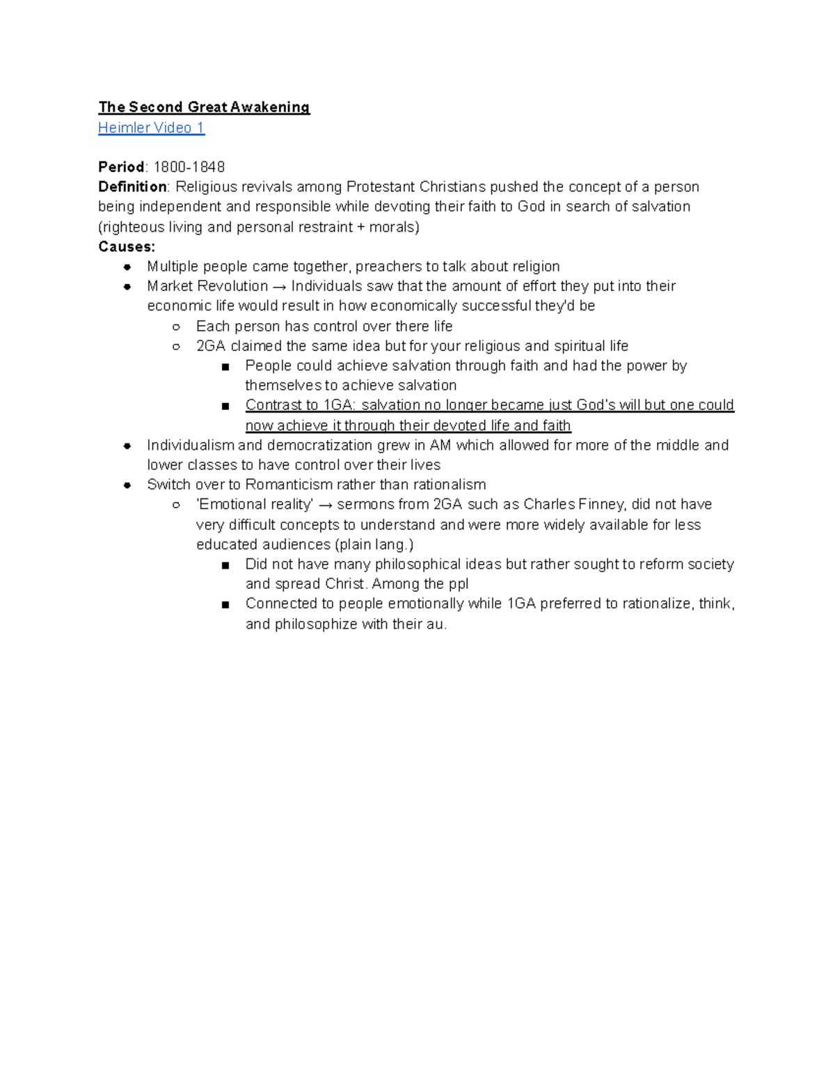 Apush Extra-Help Notes - The Second Great Awakening Heimler Video 1 ...