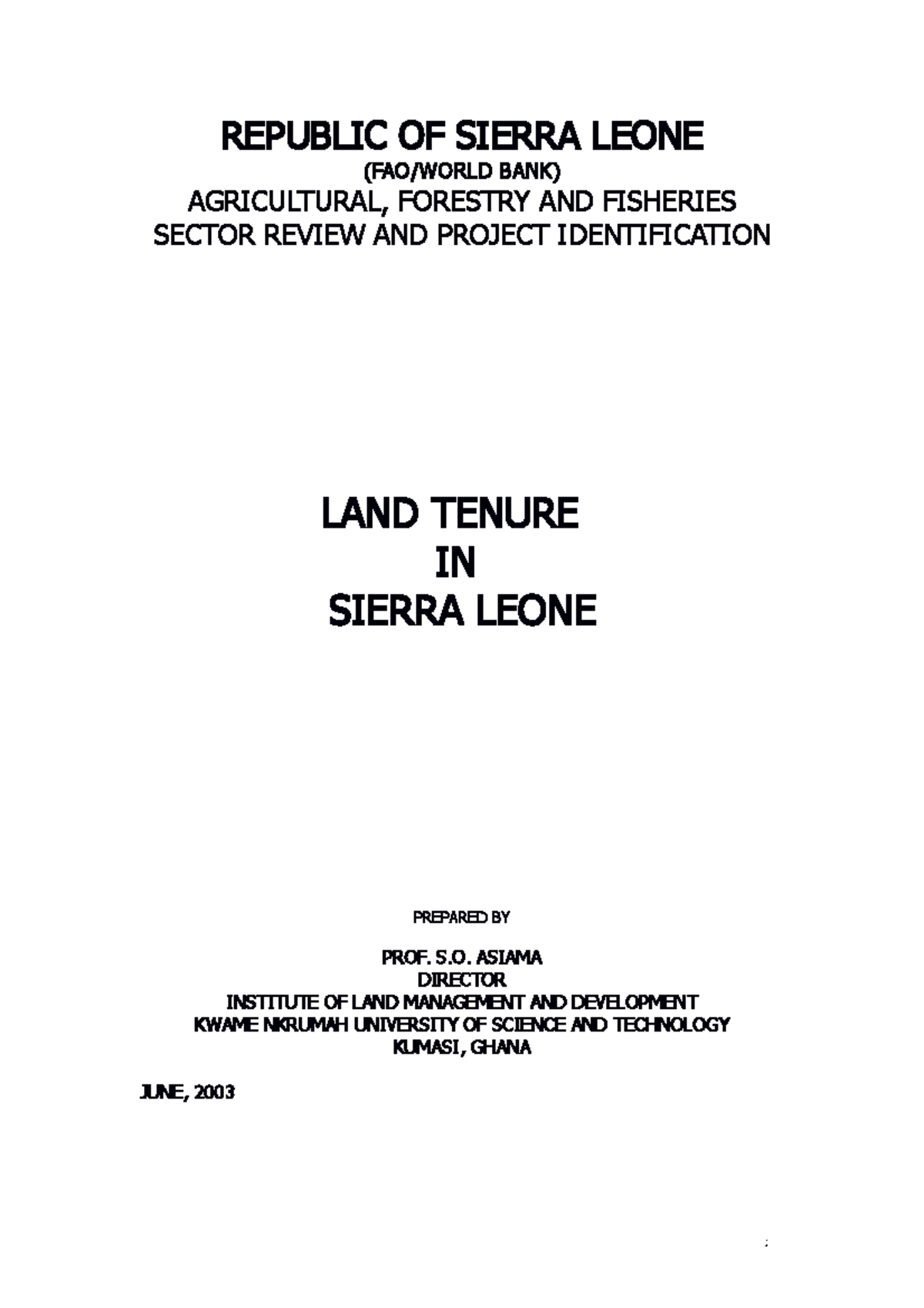 LAND Tenure IN Sierra Leone - REPUBLIC OF SIERRA LEONE (FAO/WORLD BANK ...