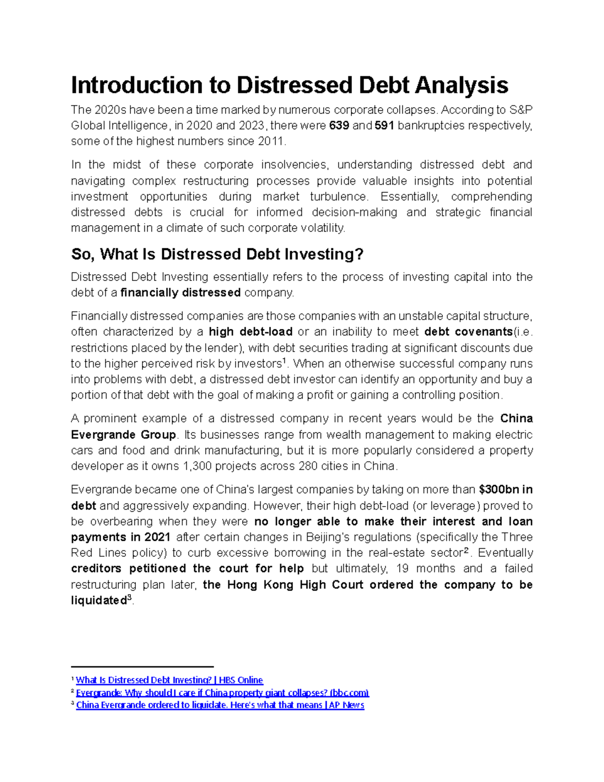 Inroduction to Distressed Debt Analysis - According to S&P Global ...